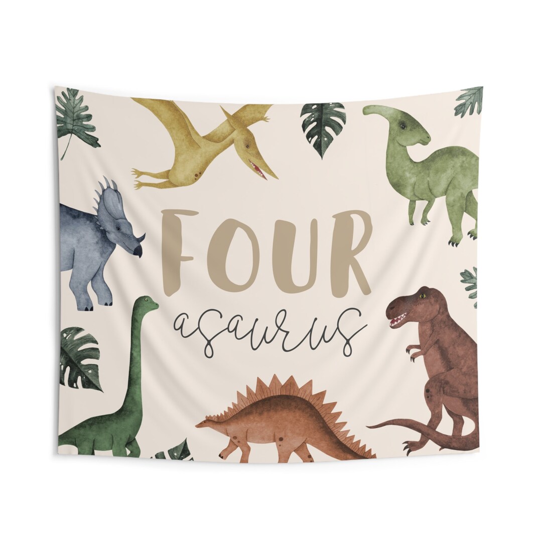 Dinosaur 4th Birthday Backdrop | Dino Four-asaurus Birthday Party Decor ...