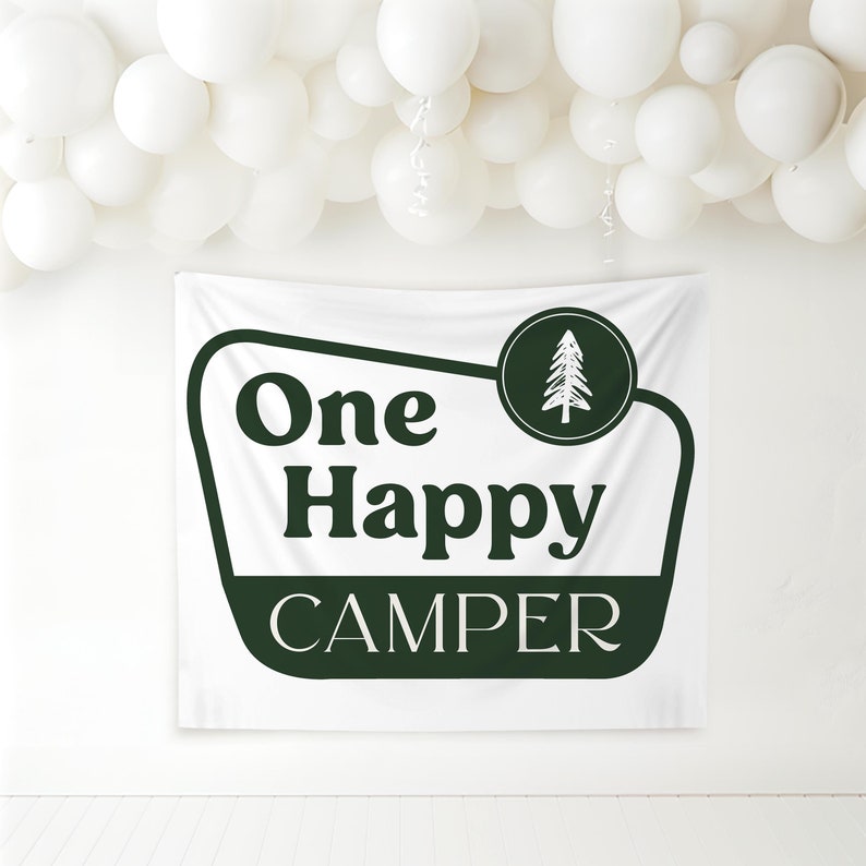 One Happy Camper Backdrop | Camping 1st Birthday Party Fabric Banner ...