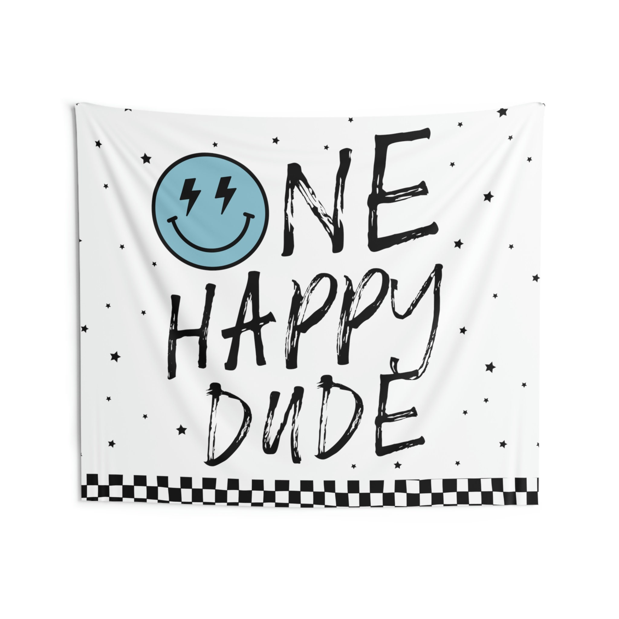 One Happy Dude 1st Birthday Backdrop Blue Lightning Bolt Eyes Happy ...