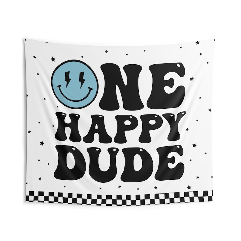 One Happy Dude 1st Birthday Backdrop Blue Lightning Bolt Eyes Smile ...