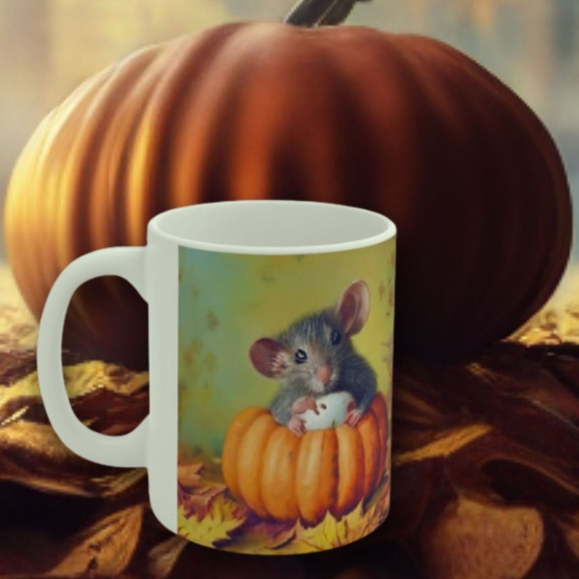 Fall Mouse Mug Adorable Mouse With Mug on a Pumpkin Vibrant - Etsy