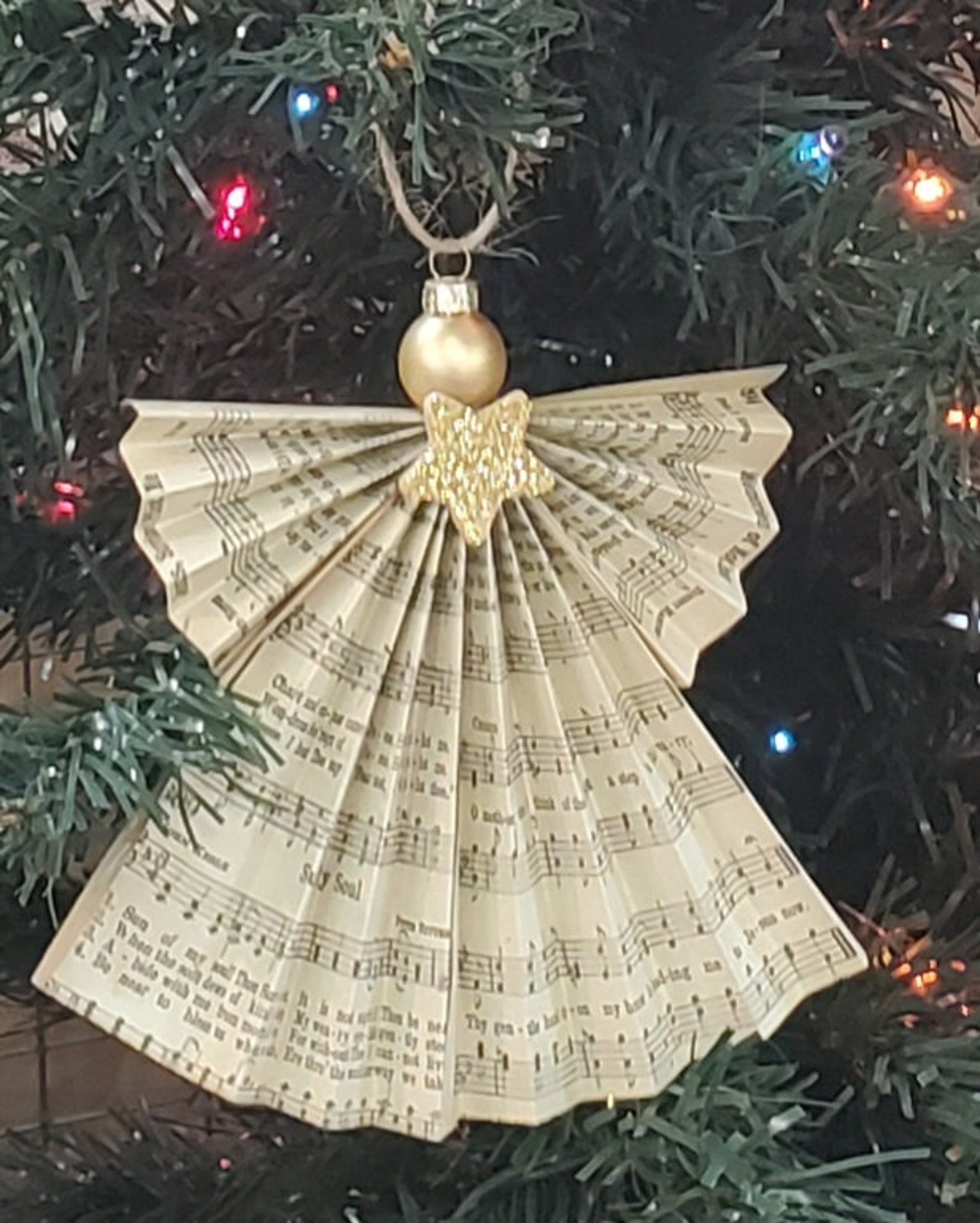 Vintage Hymnal Angel Ornament With Gold Glitter Star - Etsy