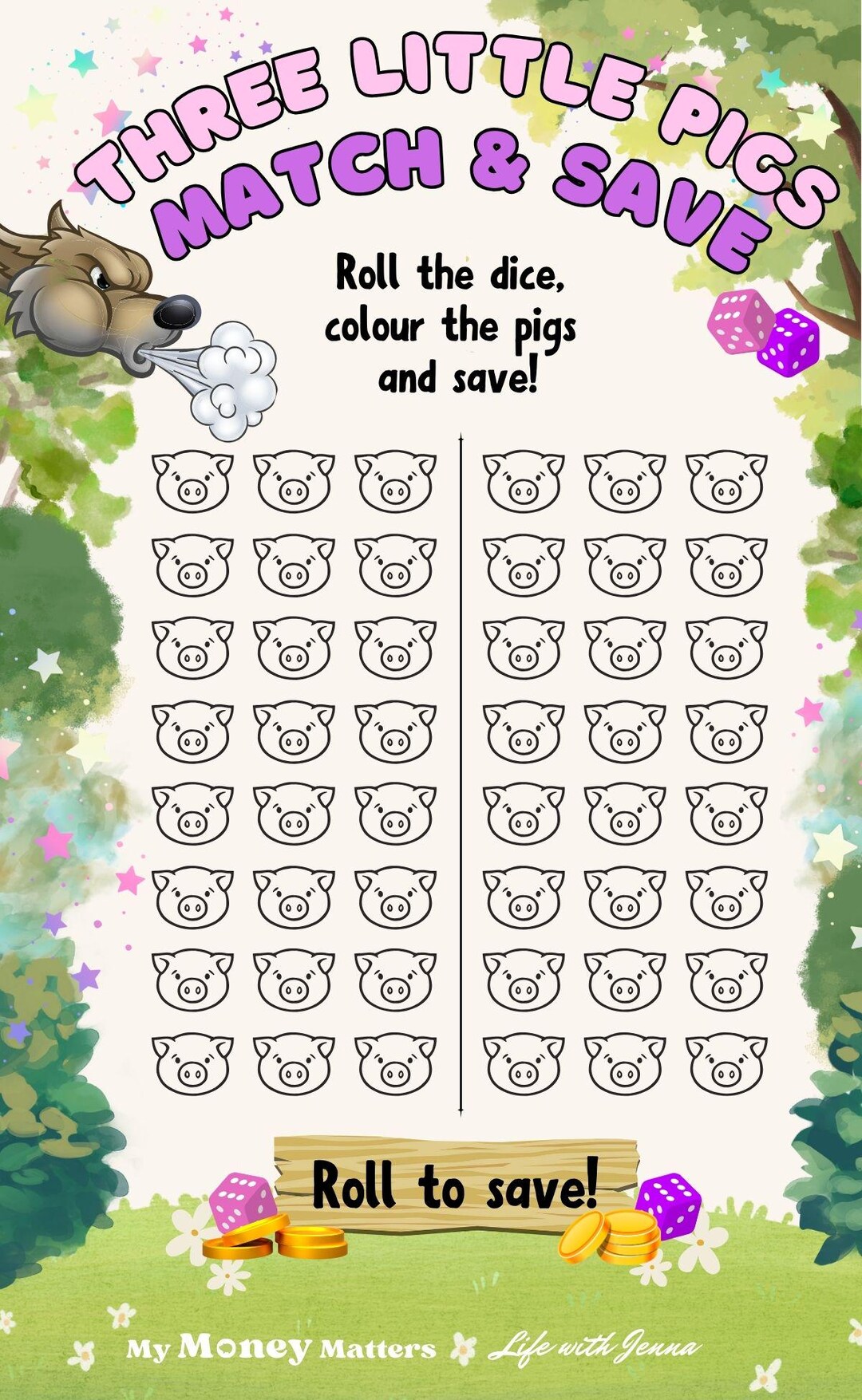 3 Three Little Pigs Match and Save Challenge Tracker DIGITAL DOWNLOAD ...