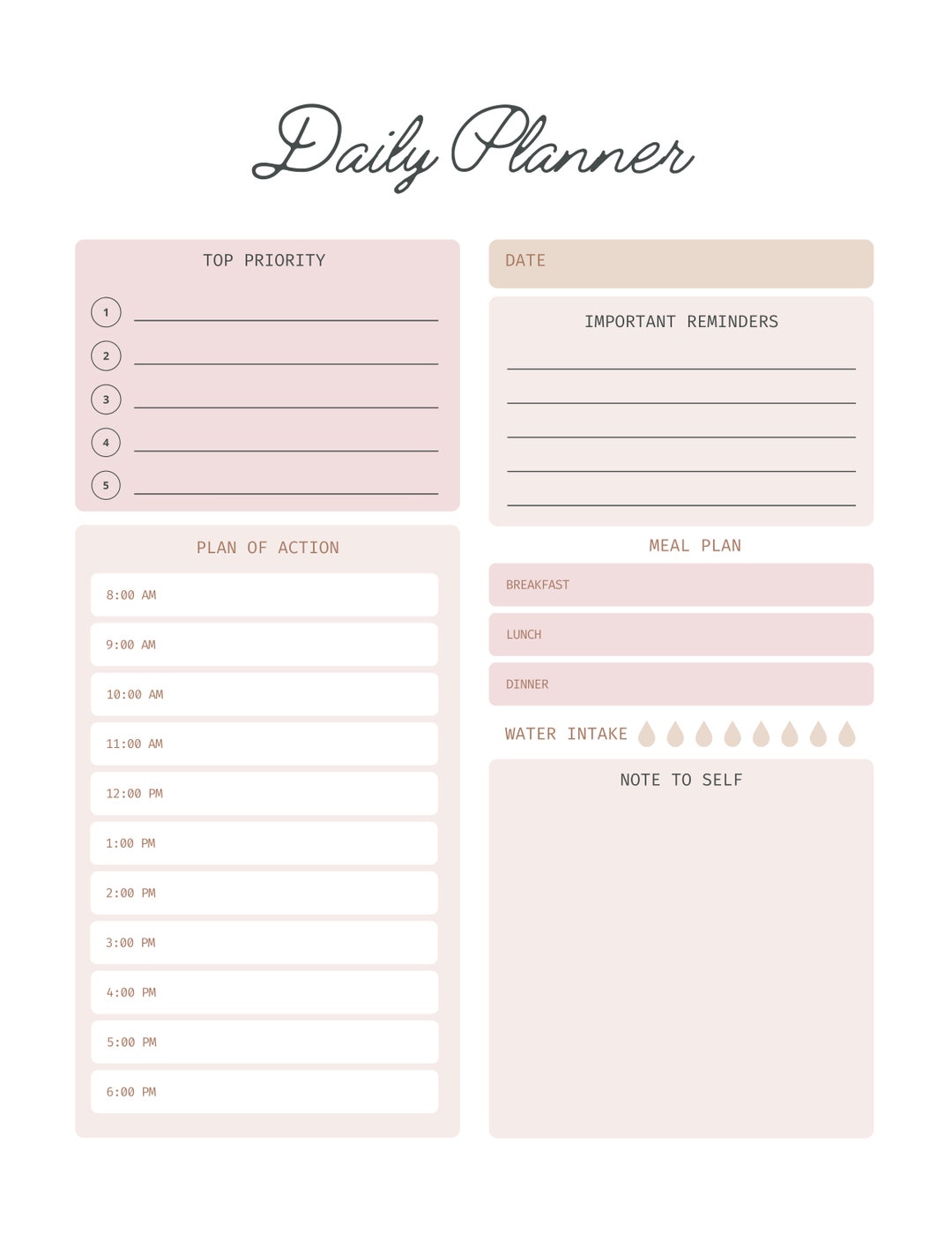 Self Care Printable Digital Daily Planner Printable for Entrepreneurs ...