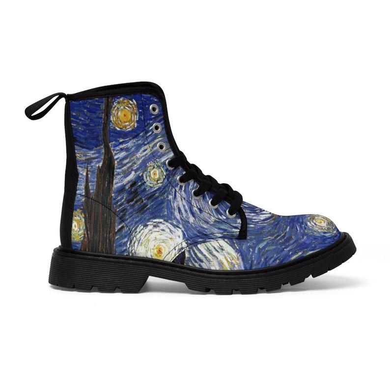 Women's Starry Night Boot Van Gogh Inspired Vegan Canvas - Etsy
