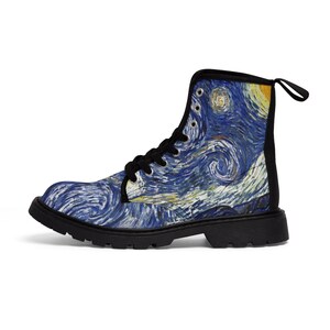 Women's Starry Night Boot Van Gogh Inspired Vegan Canvas Shoe Vincent Van Gogh Painting Footwear ...