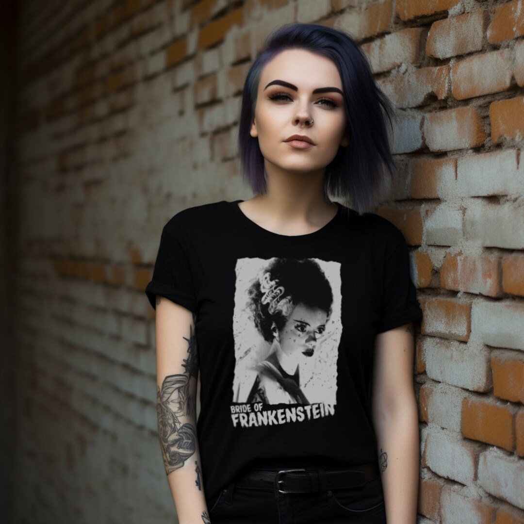 Bride of Frankenstein Shirt Vintage Goth Style Tee Horror Movie Top ...