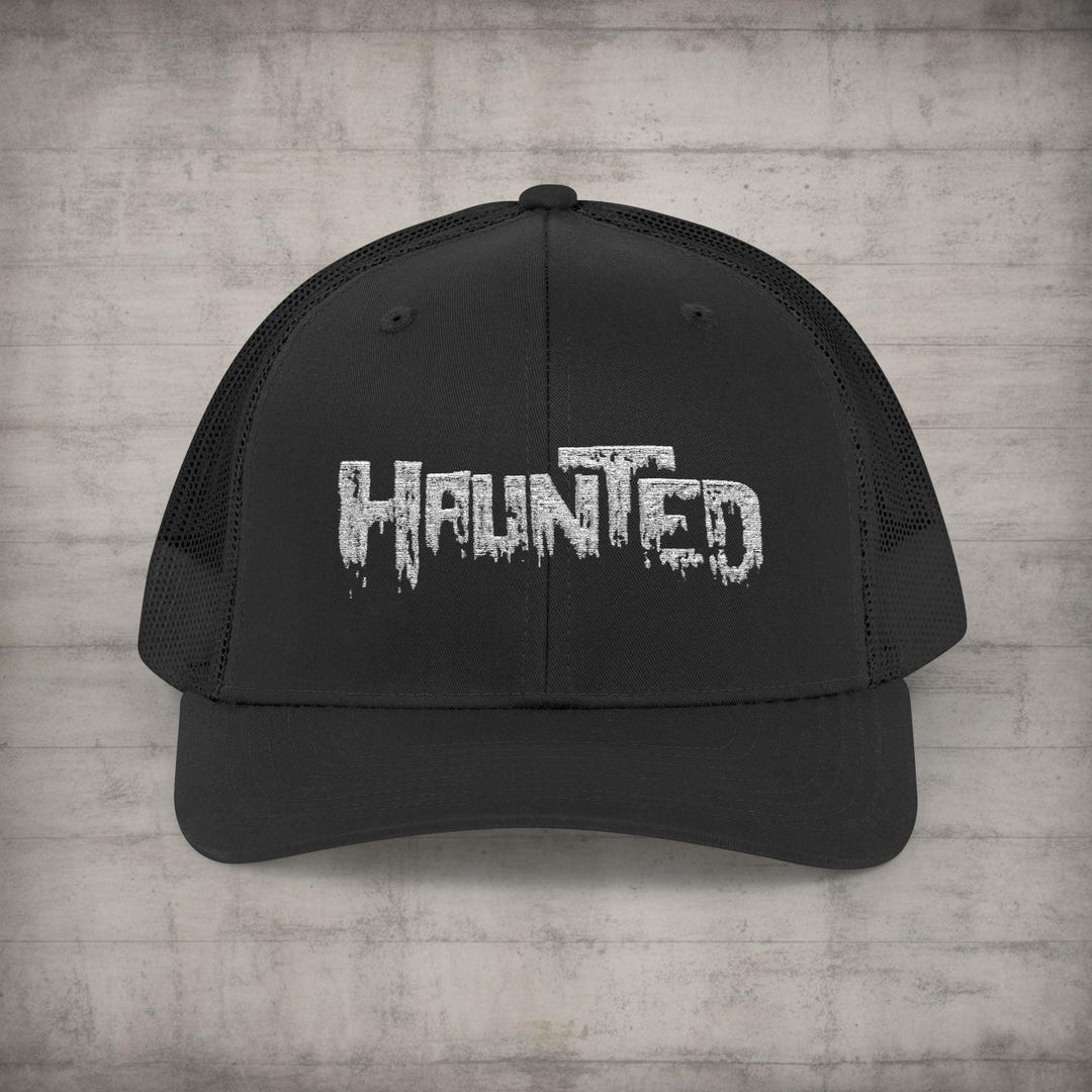 Haunted Trucker Hat Embroidered Gothic Cap Black Mesh Hat Horror Style ...