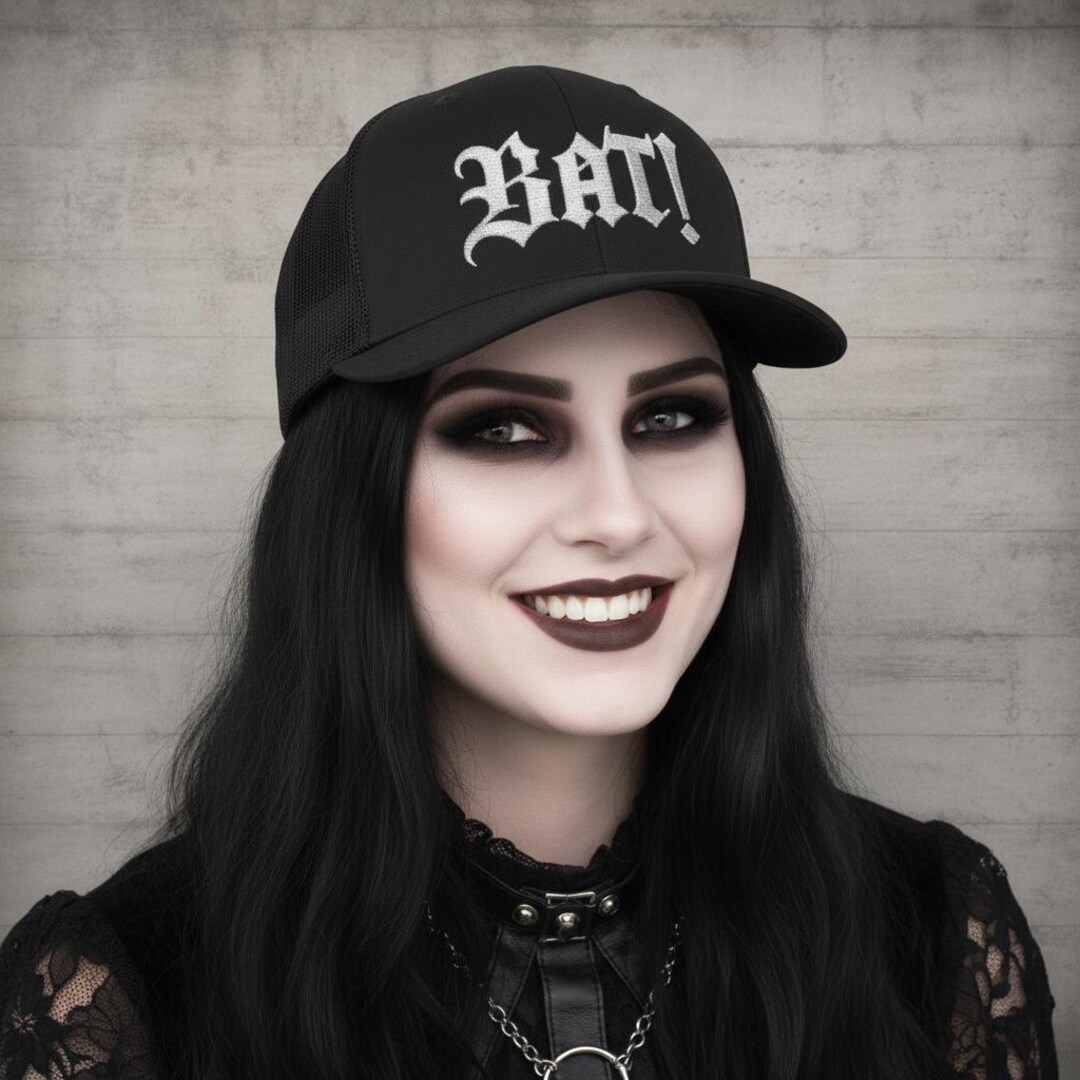 Bat Hat Vampire Humor Cap | Meshback Trucker Hat | Horror Comedy Gift ...