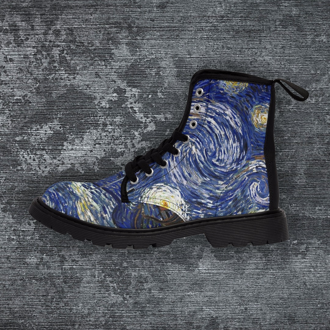 Women's Starry Night Boot Van Gogh Inspired Vegan Canvas Shoe Vincent Van Gogh Painting Footwear ...