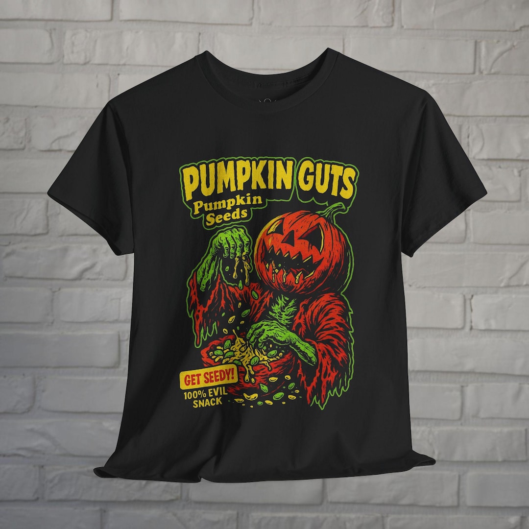 Pumpkin Guts T-shirt Halloween Horror Shirt Black Tee Funny Pumpkin ...