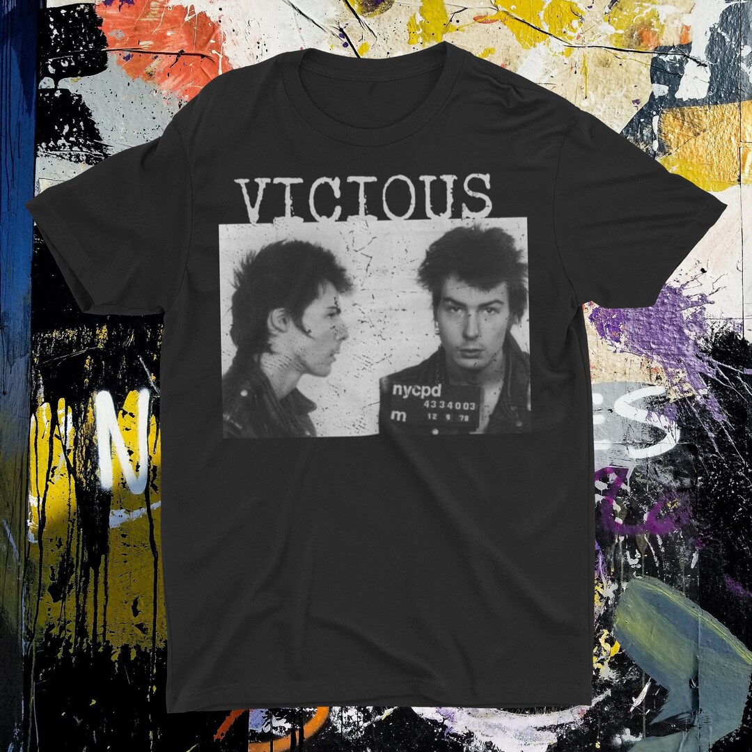 SID VICIOUS Mugshot T-shirt Sex Pistols Punk Tee Ramones Bauhaus Exploited Tribute Metal Grunge ...