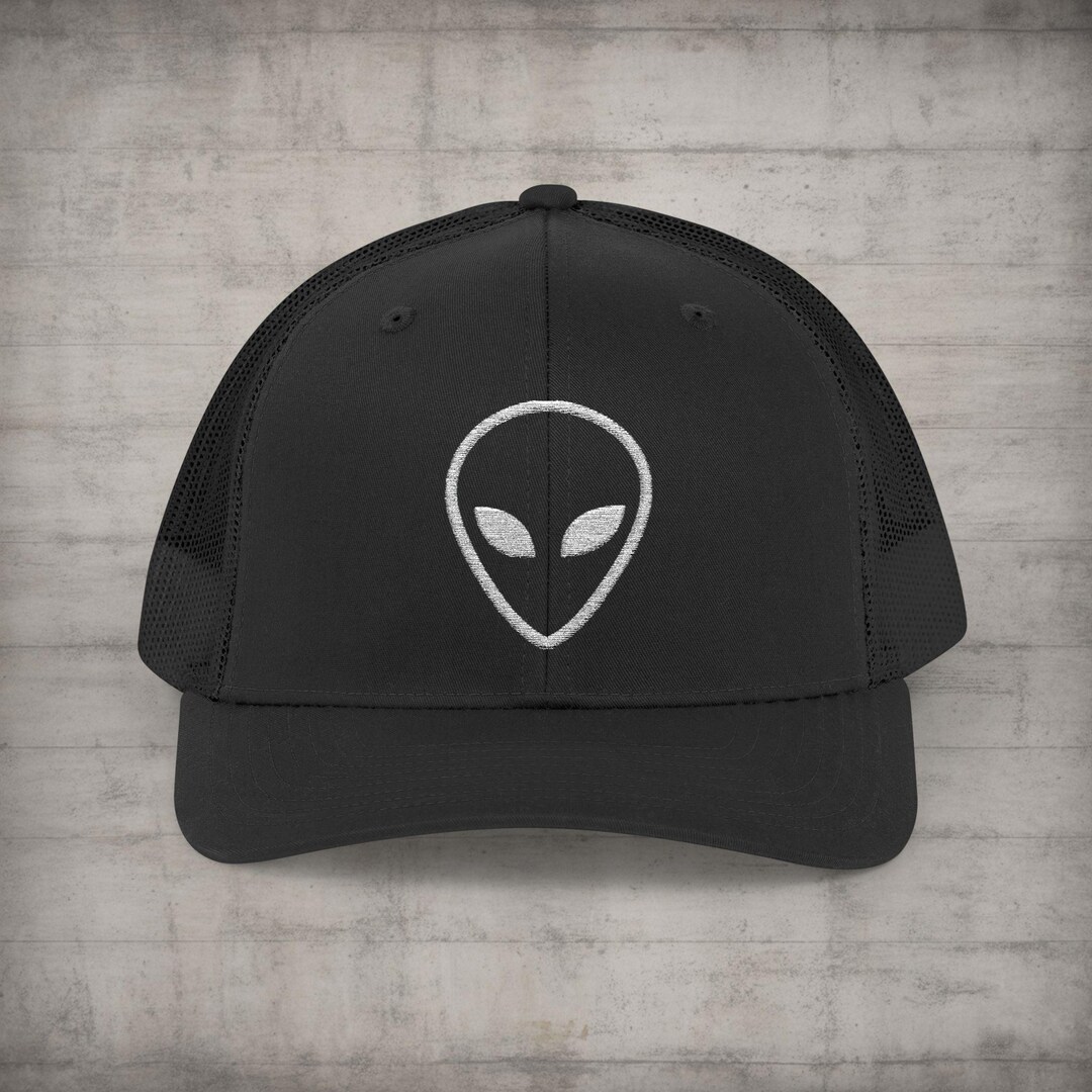 Alien Trucker Hat Embroidered UFO Hat Meshback Cap Black Hat Cosmic ...