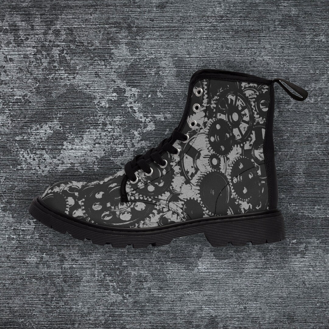 Women's Gothic ebm Steampunk Boots Canvas Print With Rubber Soles Punk ...