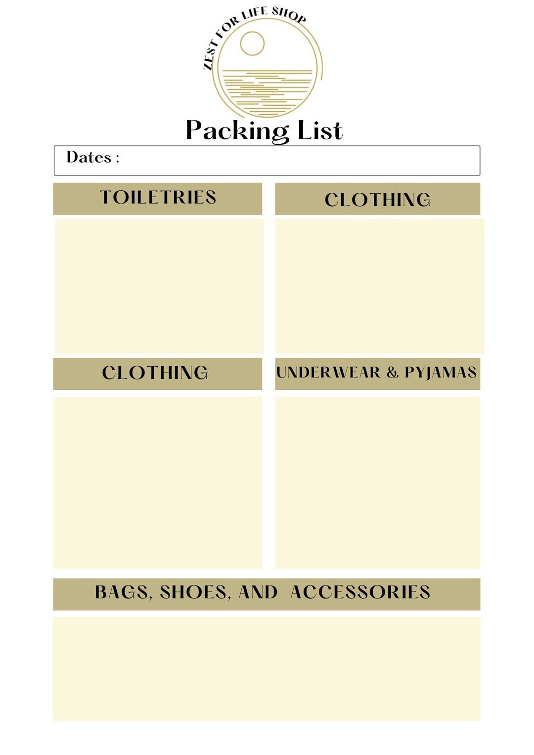 Packing List Template - Etsy
