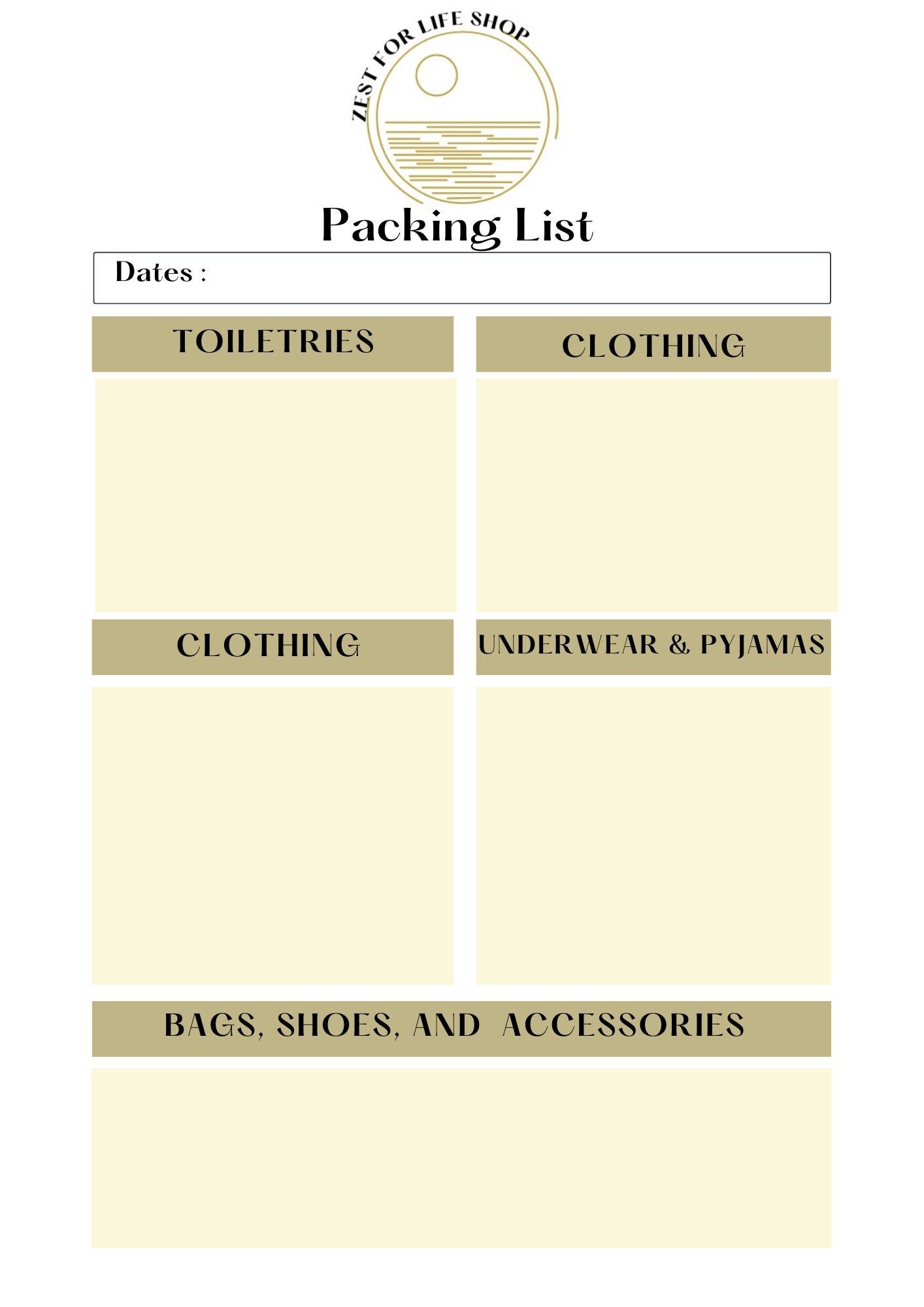 Packing List Template - Etsy