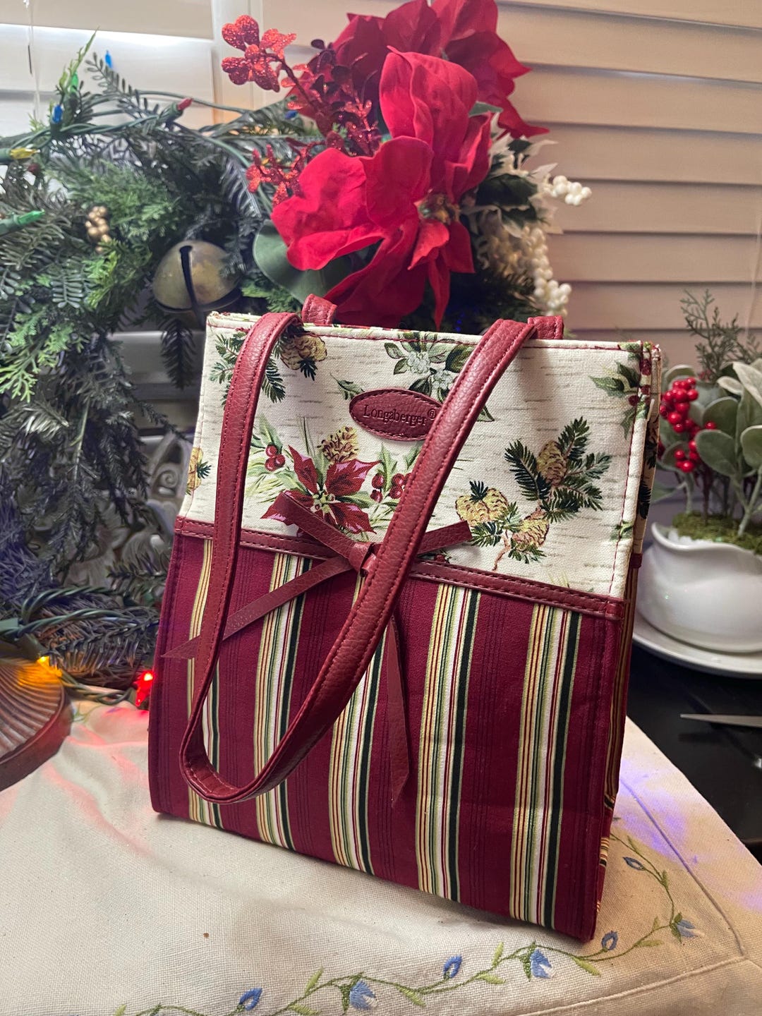 Vintage Longaberger Holiday Stripe Tote – 2005 Christmas Gift Bag ...