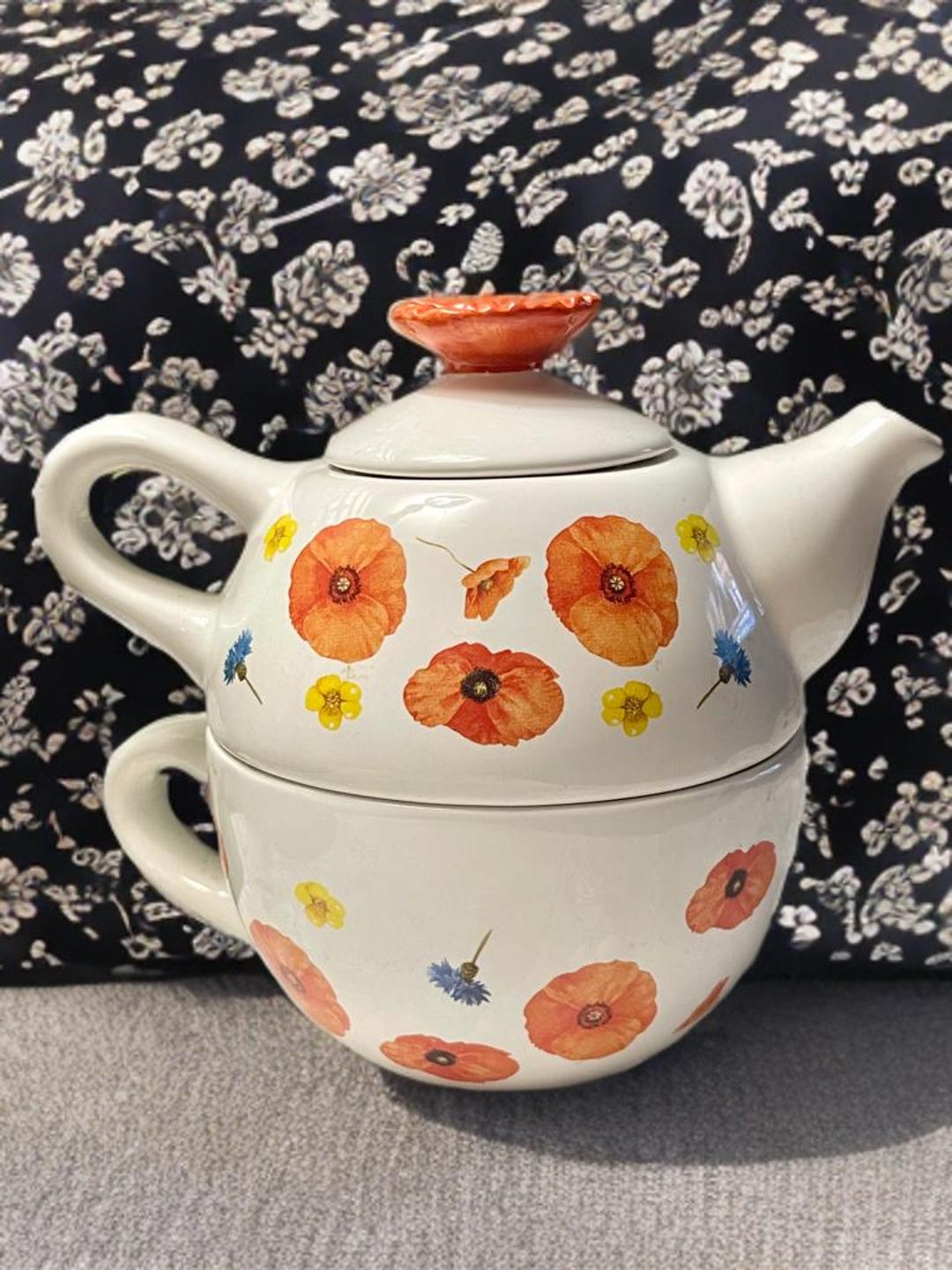 Vintage Red Poppy Teapot and Tea Cup Stacked Floral Tea Lover Set - Etsy