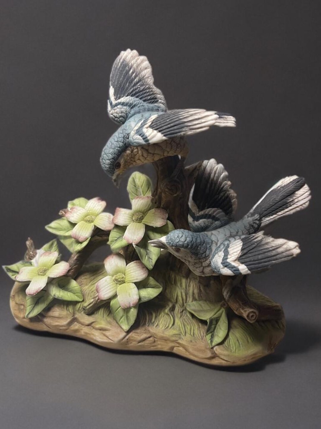 Vintage Porcelain Birds Figure Blue-gray Gnatcatcher on Flowers Royal ...
