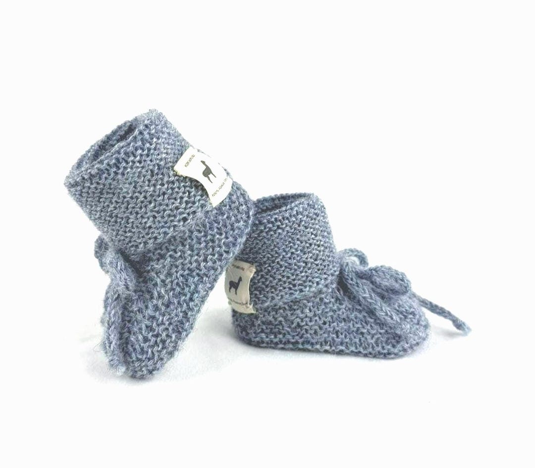 Baby Booties: Soft Blue Alpaca Knit - Breathable, Cozy Fit 6-12 Months ...