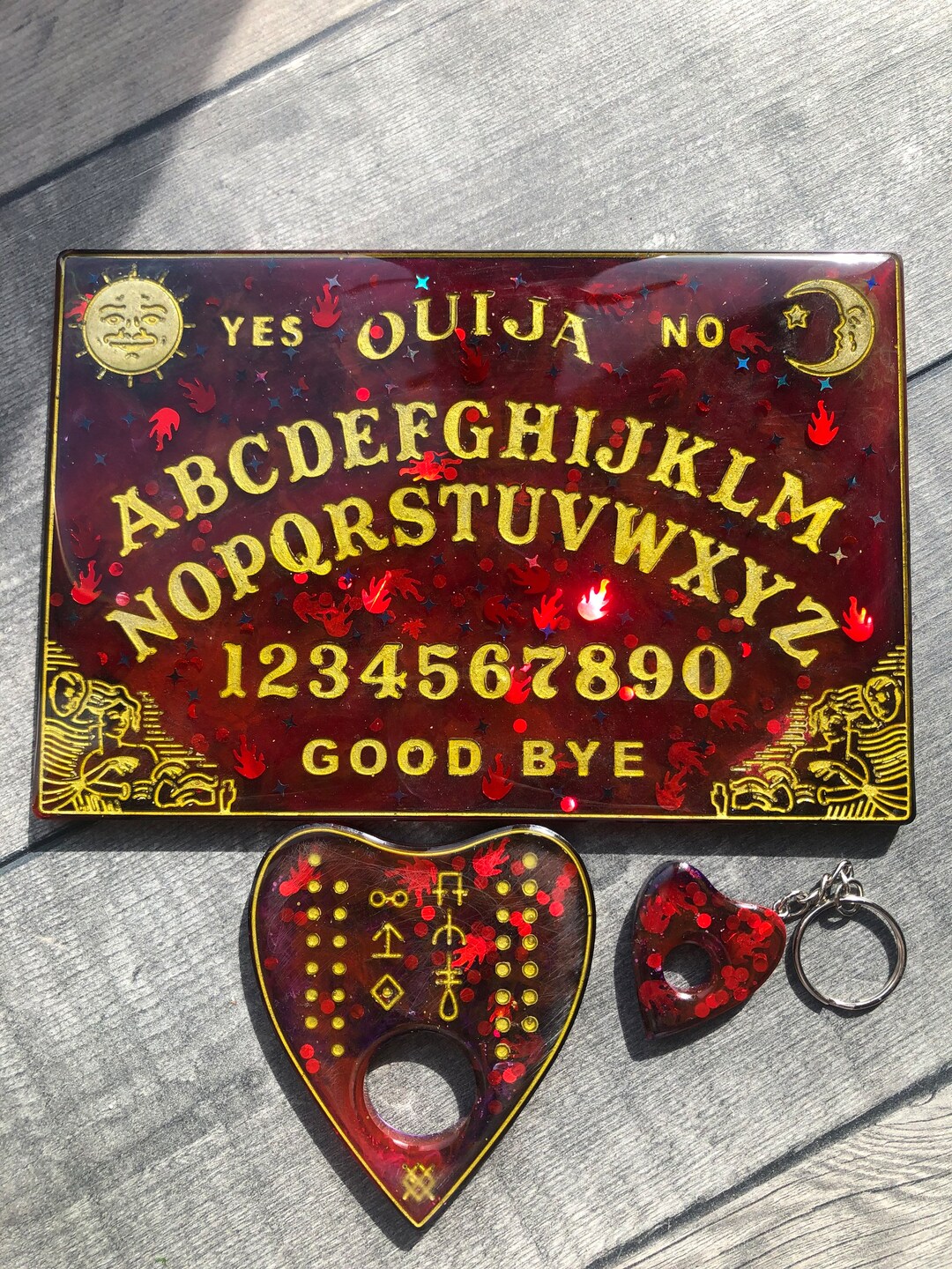 Beautiful Ouija Board Set, Spirit Board, Planchette, Planchette Keyring ...