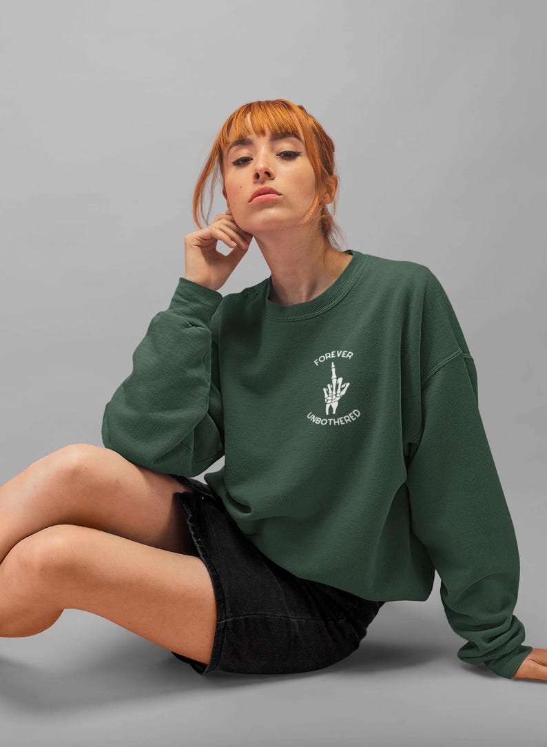 Skeleton Middle Finger Graphic Sweatshirt Forever Unbothered Unisex ...
