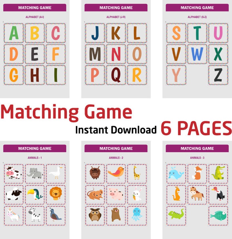 Letters and Animals Matching Game Set for Kids | Download, Print and ...