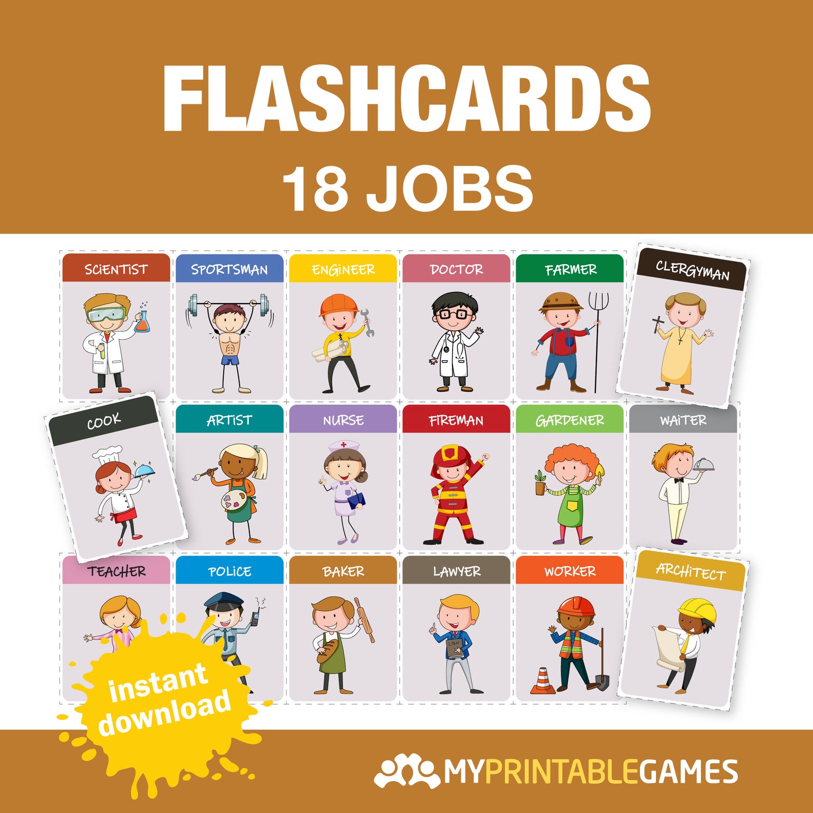 Printable Jobs Flashcards for Kids – Learn 18 Professions Fun Game - Etsy