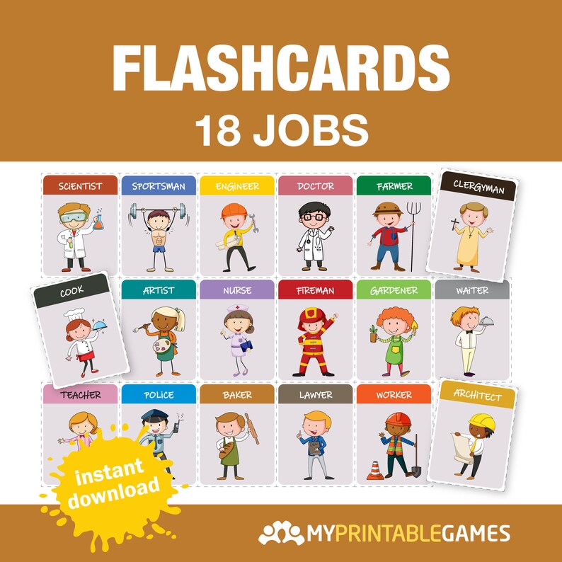 Printable Jobs Flashcards for Kids – Learn 18 Professions Fun Game - Etsy