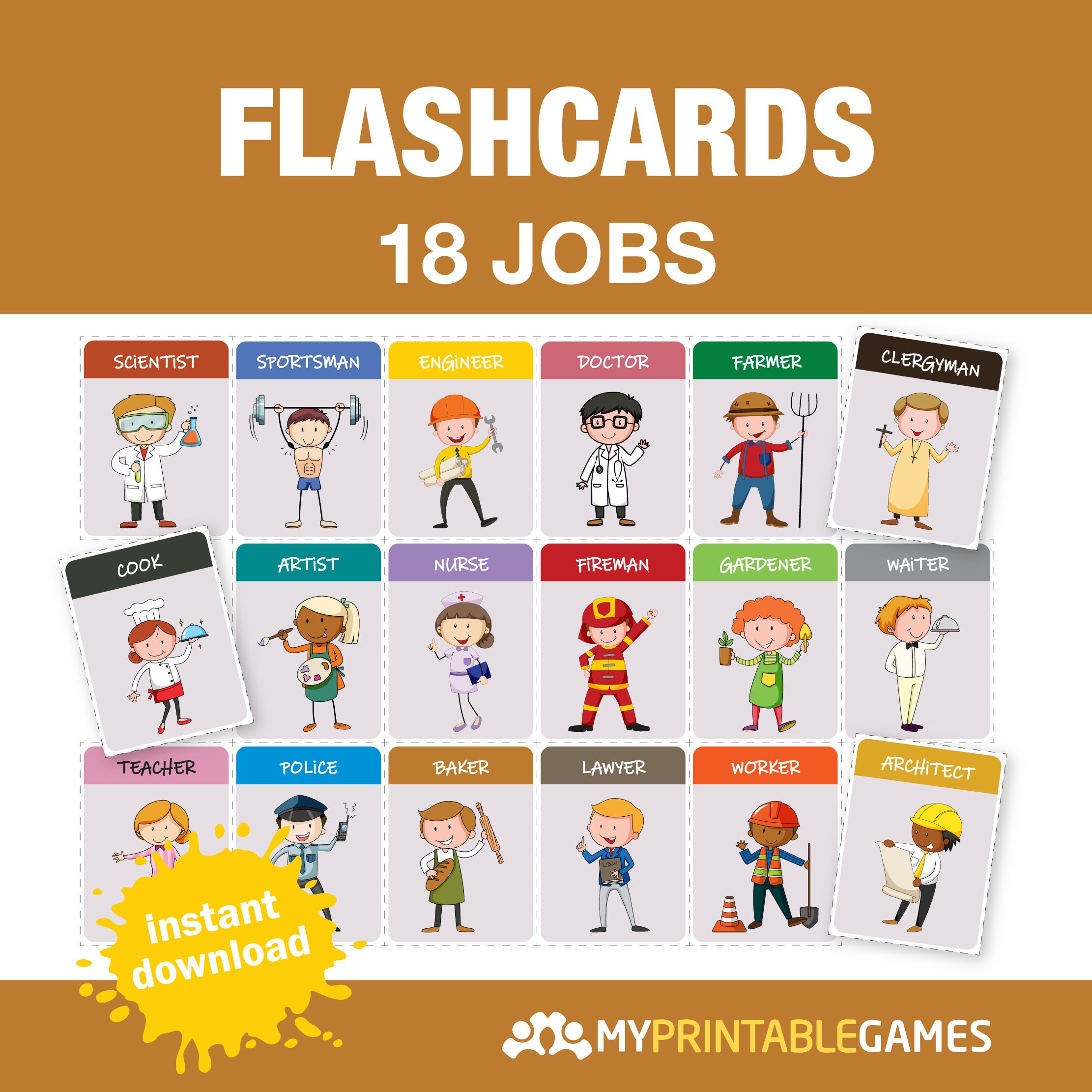 Printable Jobs Flashcards for Kids – Learn 18 Professions Fun Game - Etsy