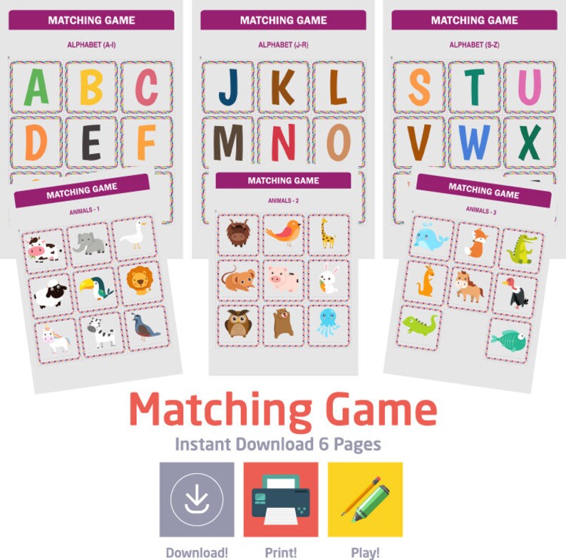 Letters and Animals Matching Game Set for Kids | Download, Print and ...