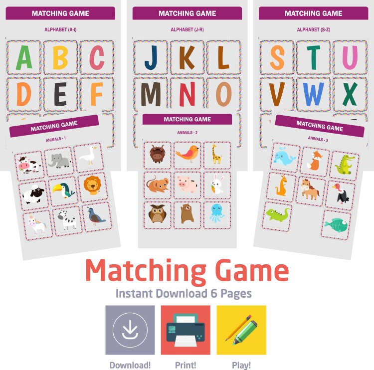 Letters and Animals Matching Game Set for Kids | Download, Print and ...