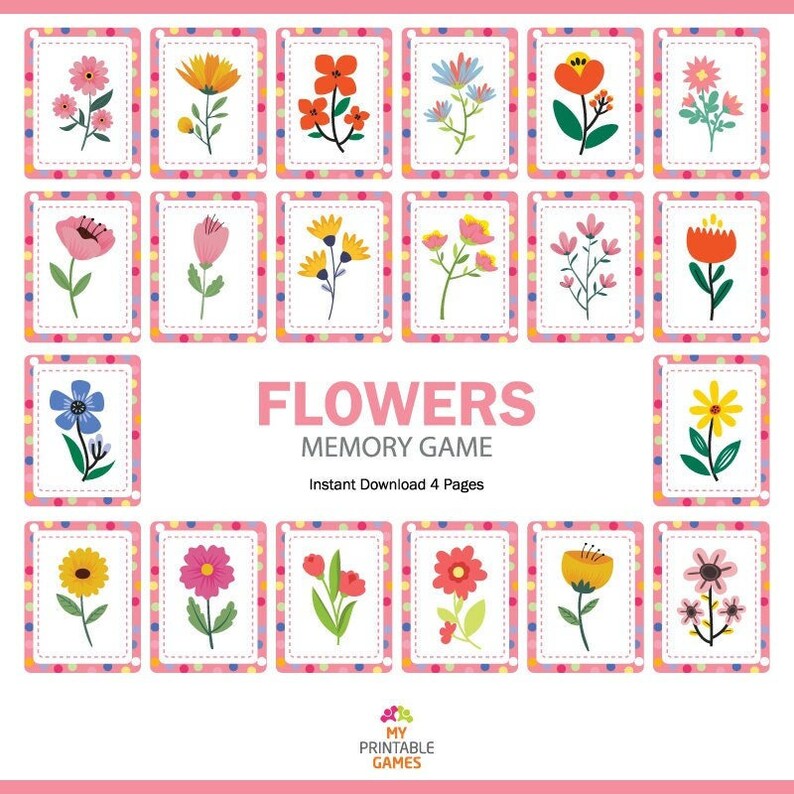 Printable Flowers Memory Game Set for Kids | Download, Print and Play ...