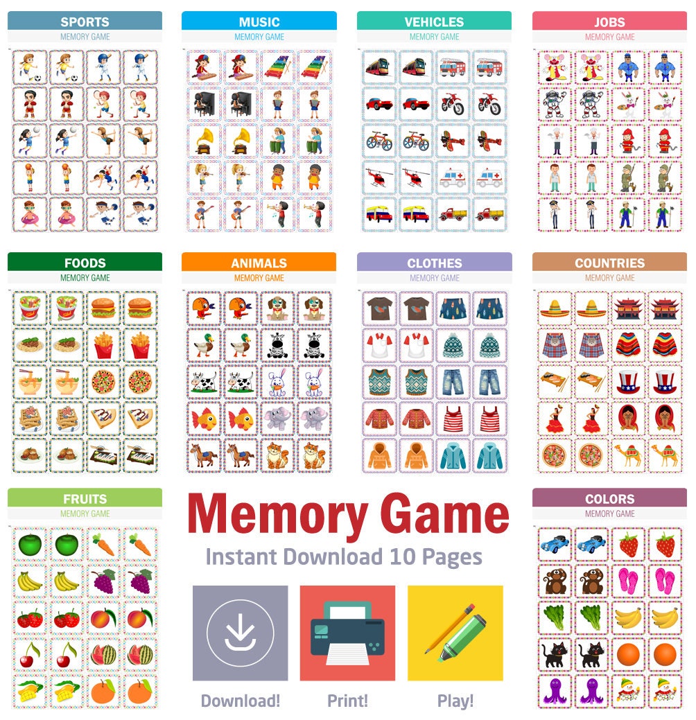 Printable Memory Game Set for Kids | Download, Print and Play! - Etsy
