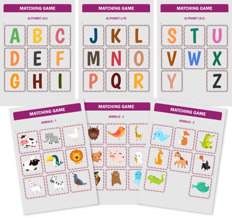 Letters and Animals Matching Game Set for Kids | Download, Print and ...