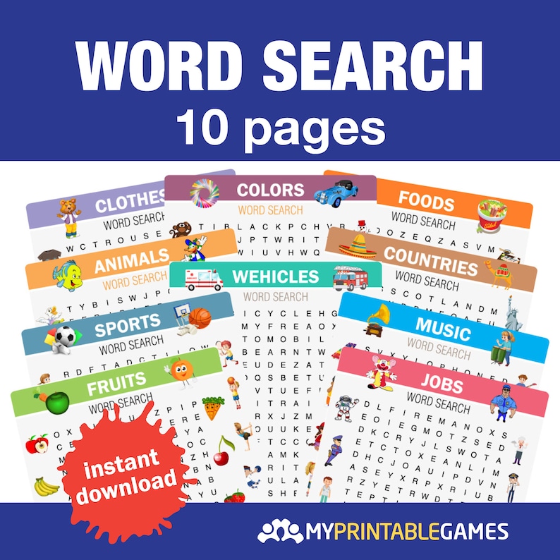 Printable Word Search Set for Kids | Download, Print and Play! - Etsy