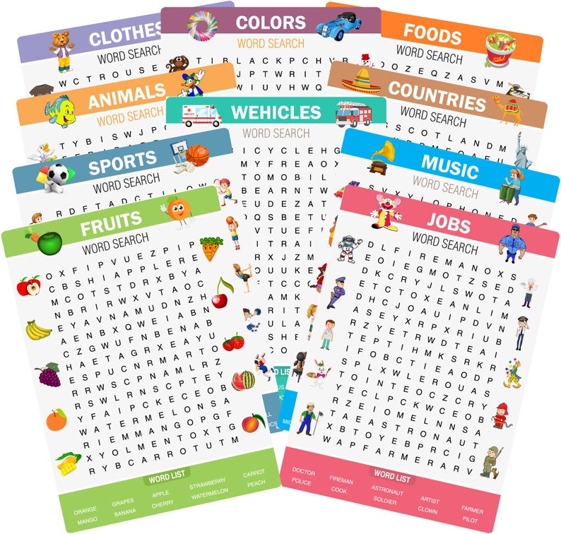 Printable Word Search Set for Kids | Download, Print and Play! - Etsy