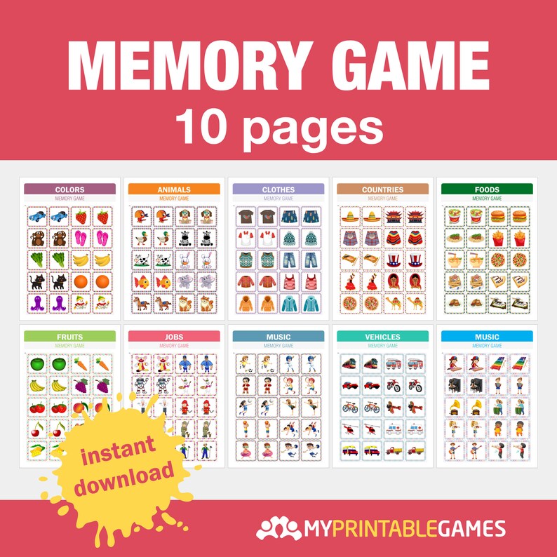 Printable Memory Game Set for Kids | Download, Print and Play! - Etsy