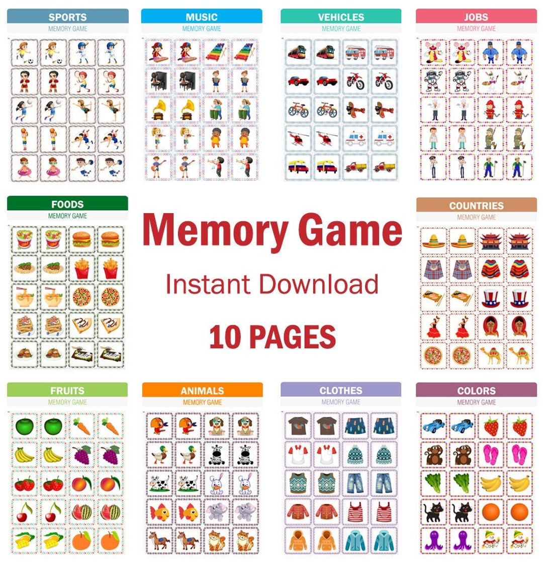 Printable Memory Game Set for Kids Download, Print and Play - Etsy
