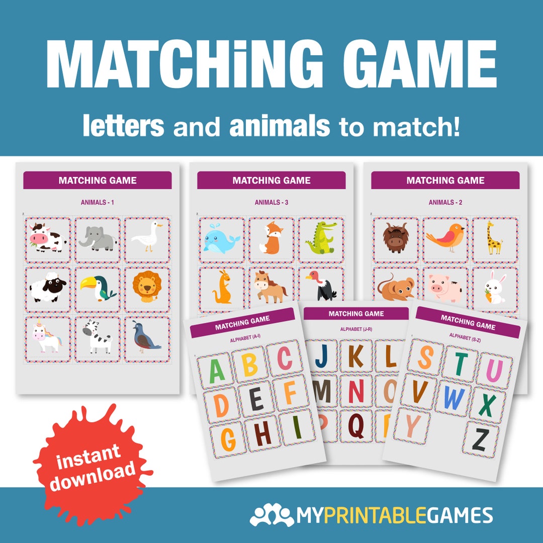 Letters and Animals Matching Game Set for Kids | Download, Print and ...