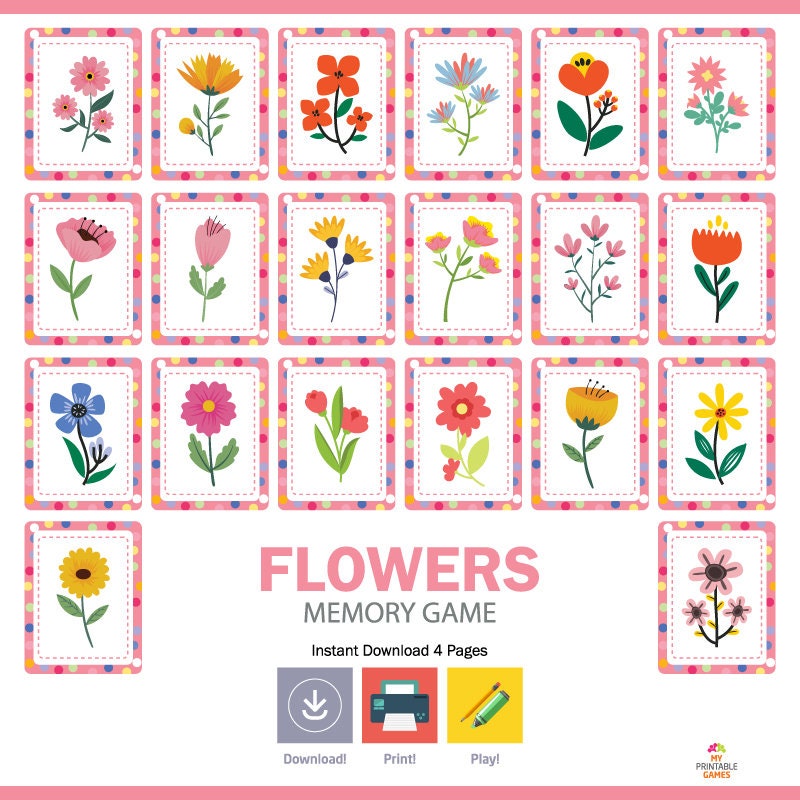 Printable Flowers Memory Game Set for Kids | Download, Print and Play ...