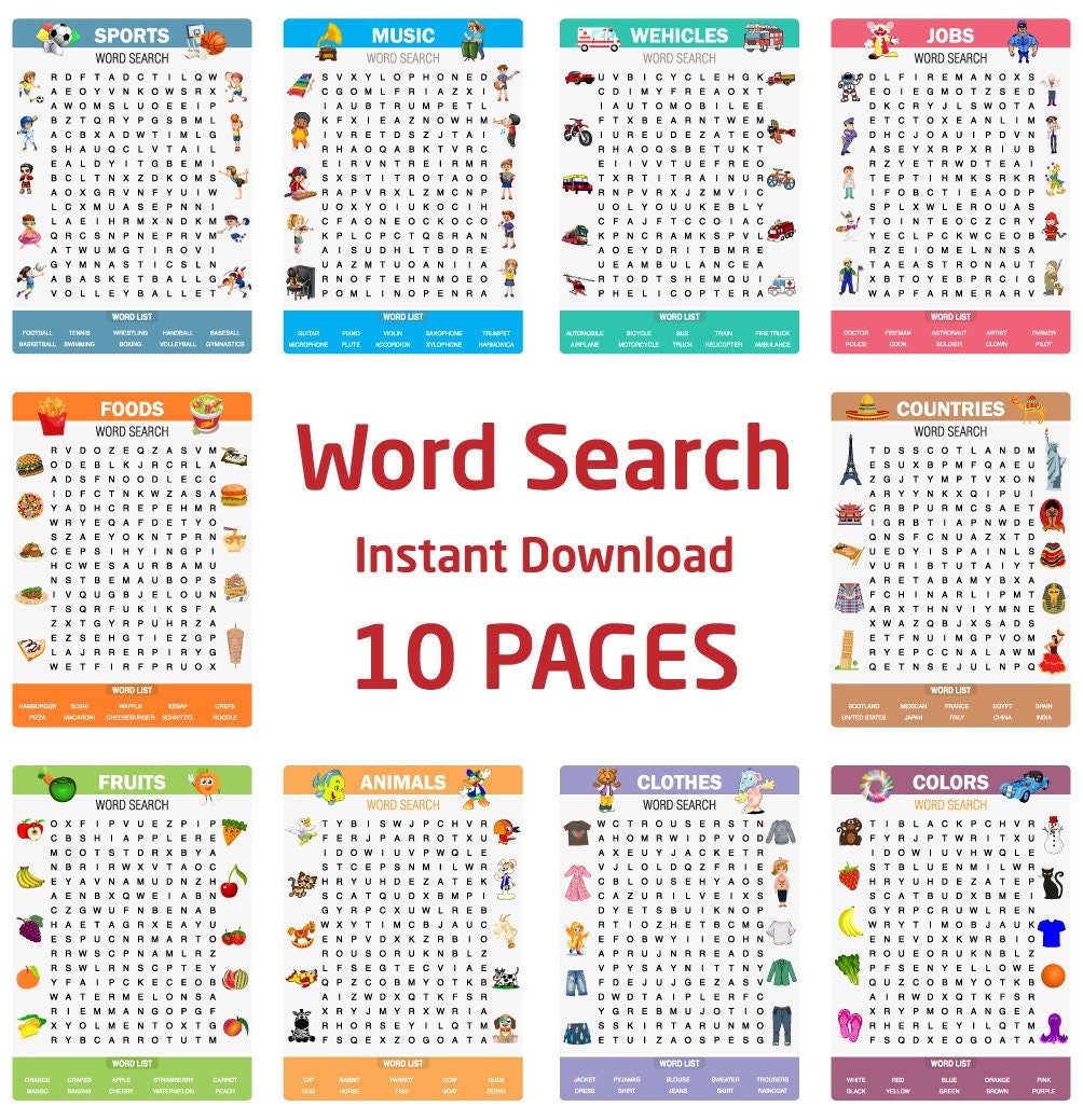 Printable Word Search Set for Kids | Download, Print and Play! - Etsy