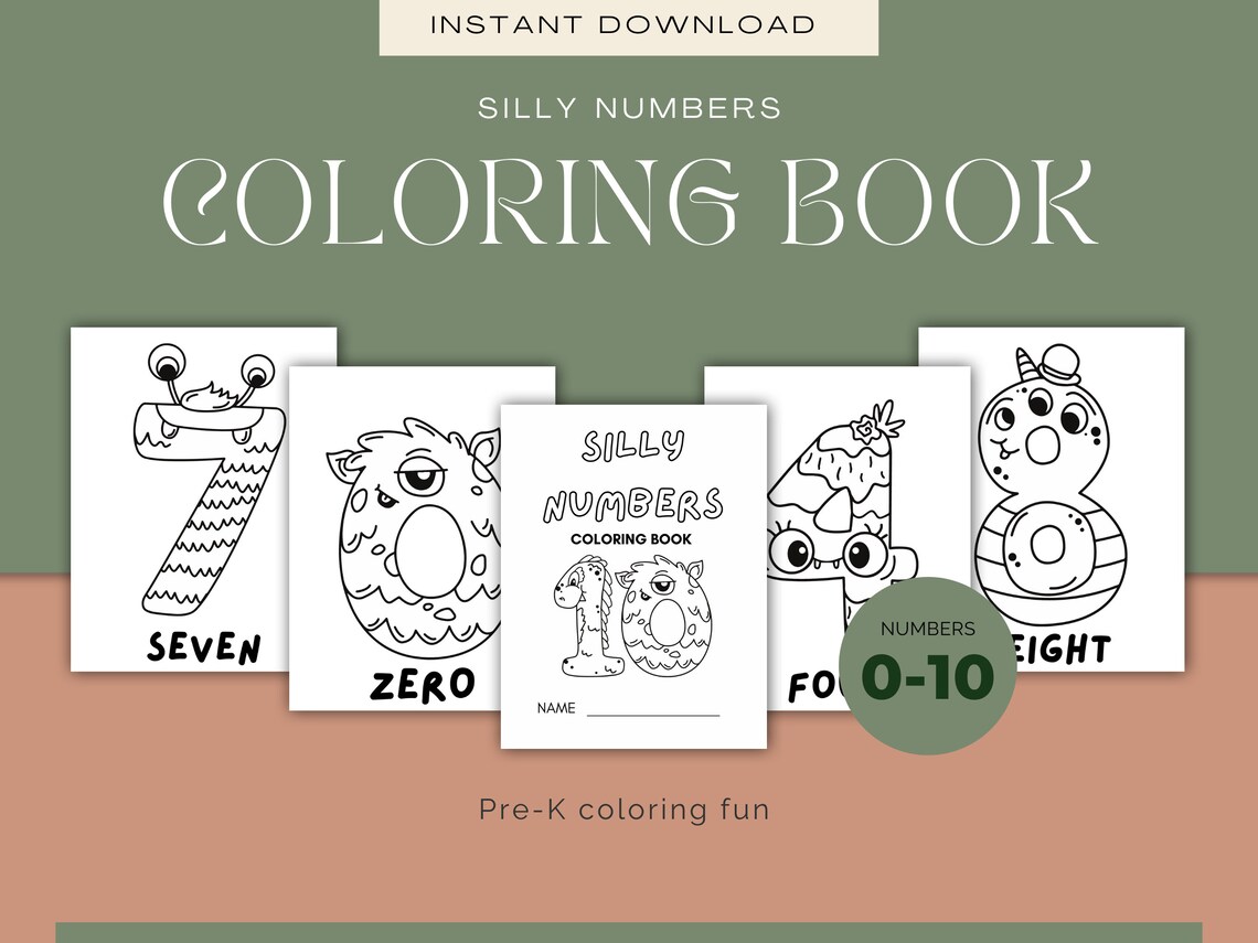 Preschool Coloring Book silly Numbers - Etsy