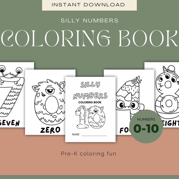 Preschool Coloring Book silly Numbers - Etsy