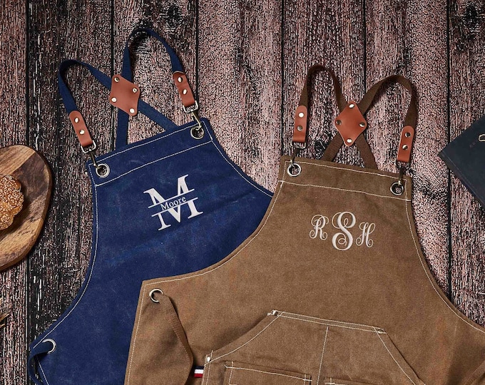 Personalized Bar Apron, Canvas Workshop Apron With Pockets, Custom Gift ...