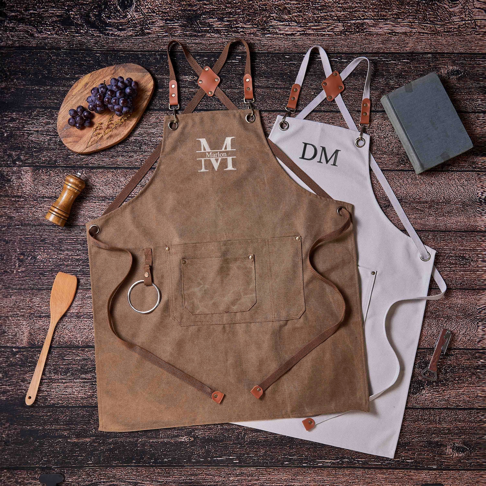 Personalized Bar Apron, Canvas Workshop Apron With Pockets, Custom Gift for Him, Embroidered ...