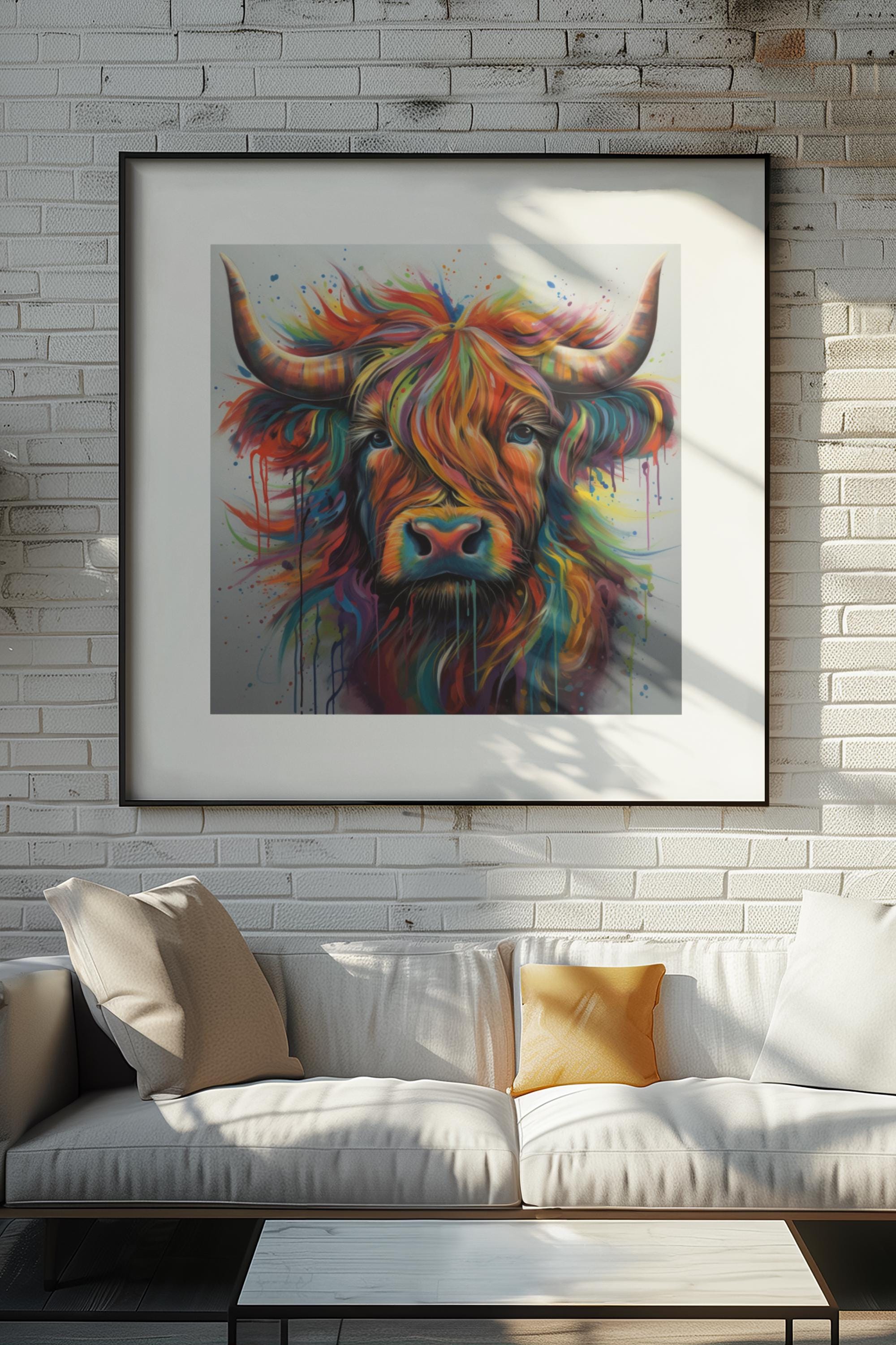 Colourful Highland Cow Digital Art Print, Vibrant Farmhouse Wall Decor ...