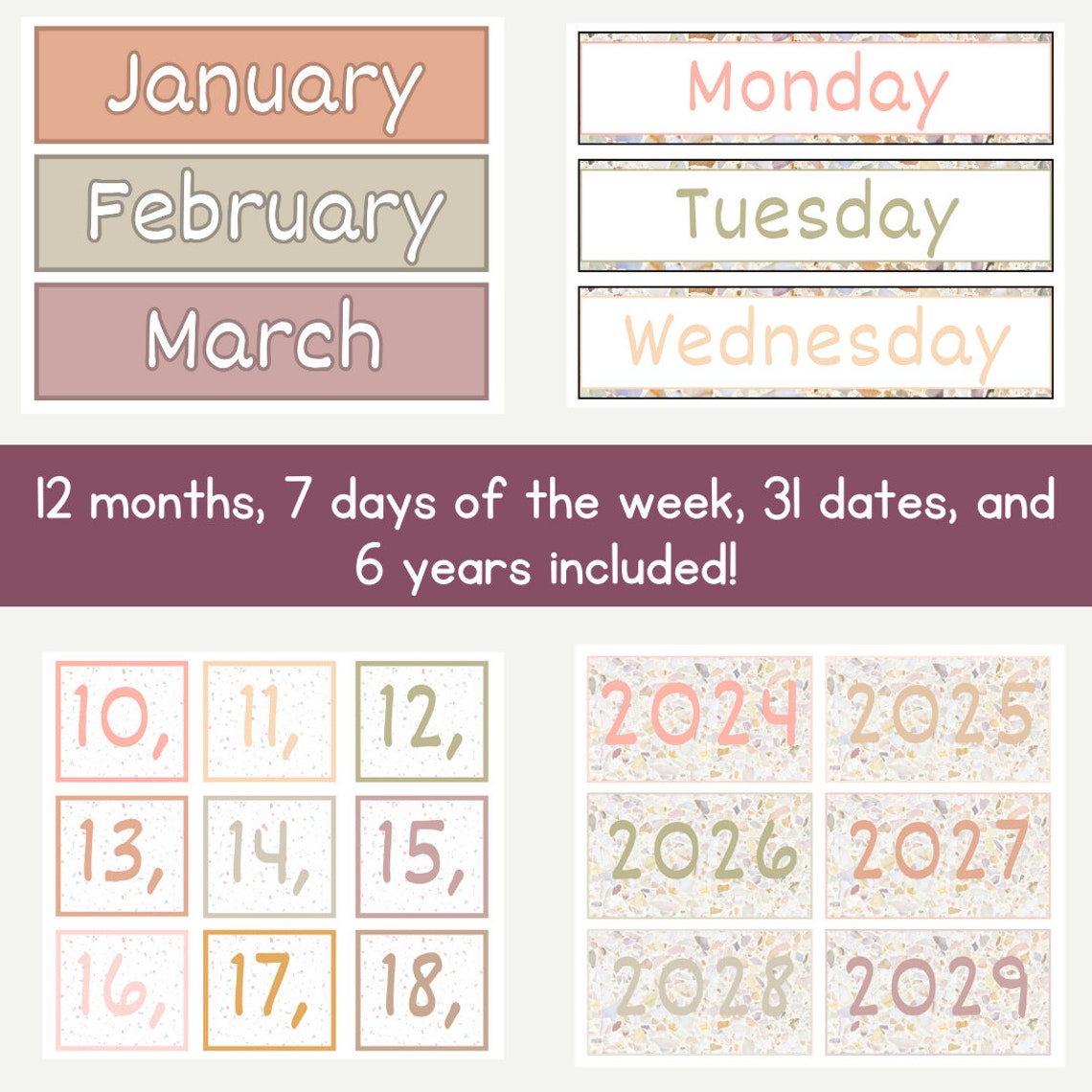 Terrazzo Tones, Flip Calendar, Perpetual Calendar - Etsy