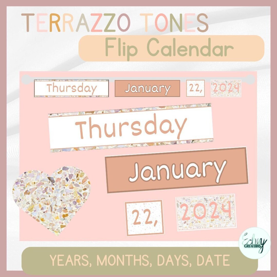 Terrazzo Tones, Flip Calendar, Perpetual Calendar - Etsy