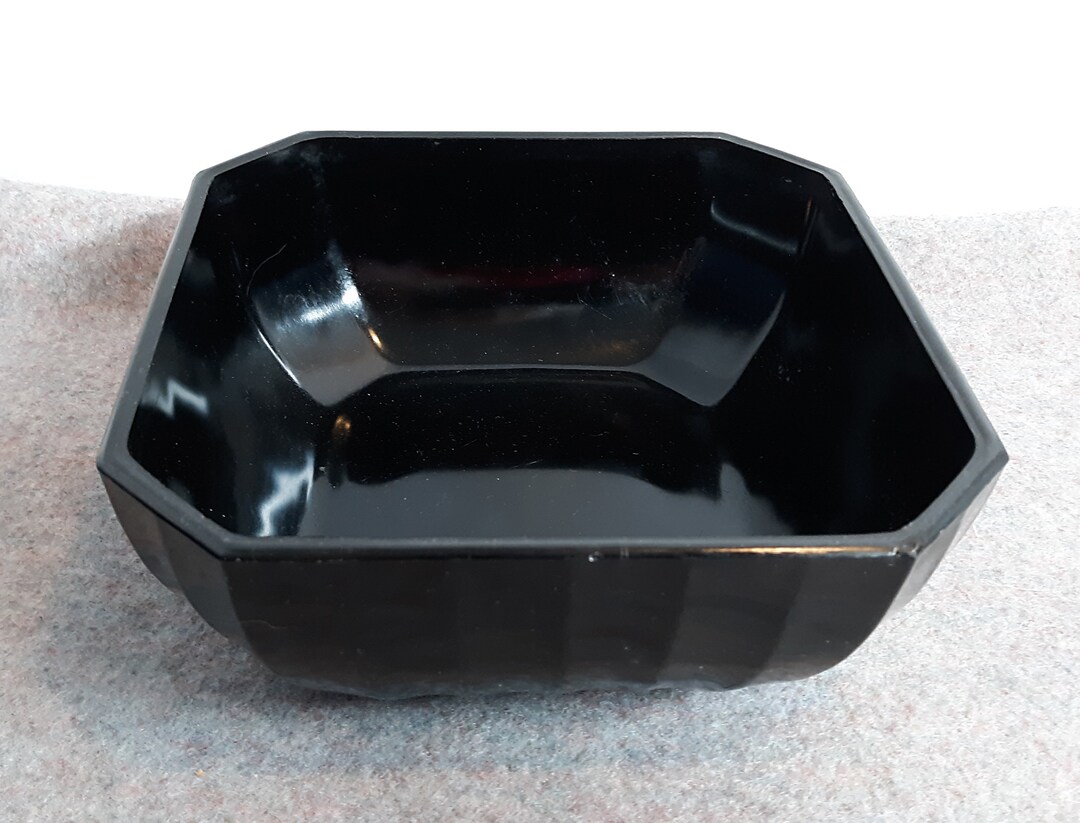 Black Depression Glass Square Bowl With Starburst Bottom, Black Glass ...